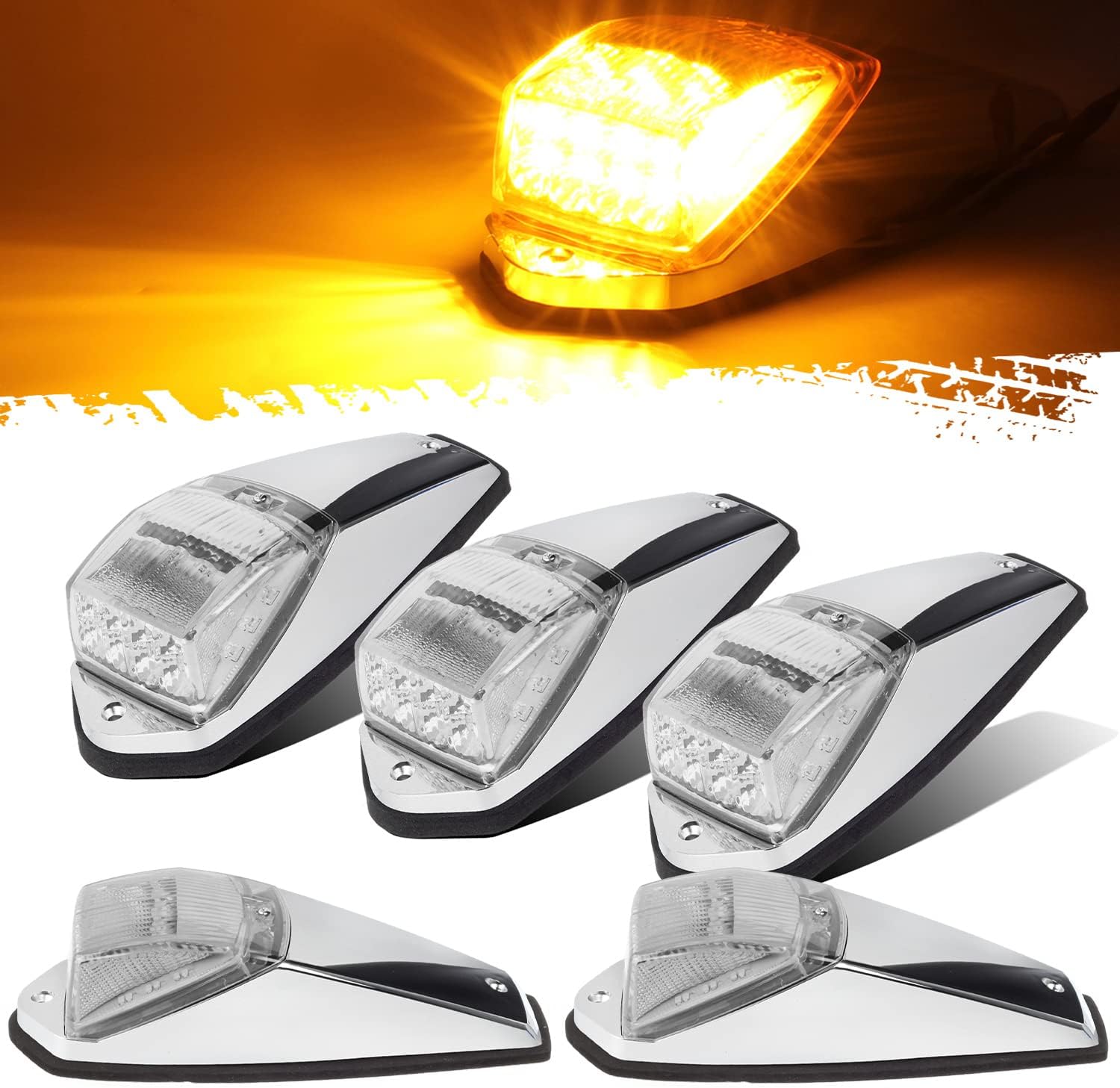 Amazon.com: Partsam Truck Cab Lights 5PCS Clear/Amber Top Roof Running ...