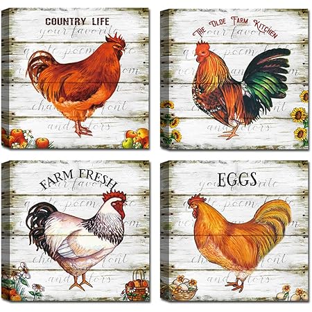 Amazon.com: Rooster Wall Art,Rustic Hen Kitchen Decor,Chicken Print ...