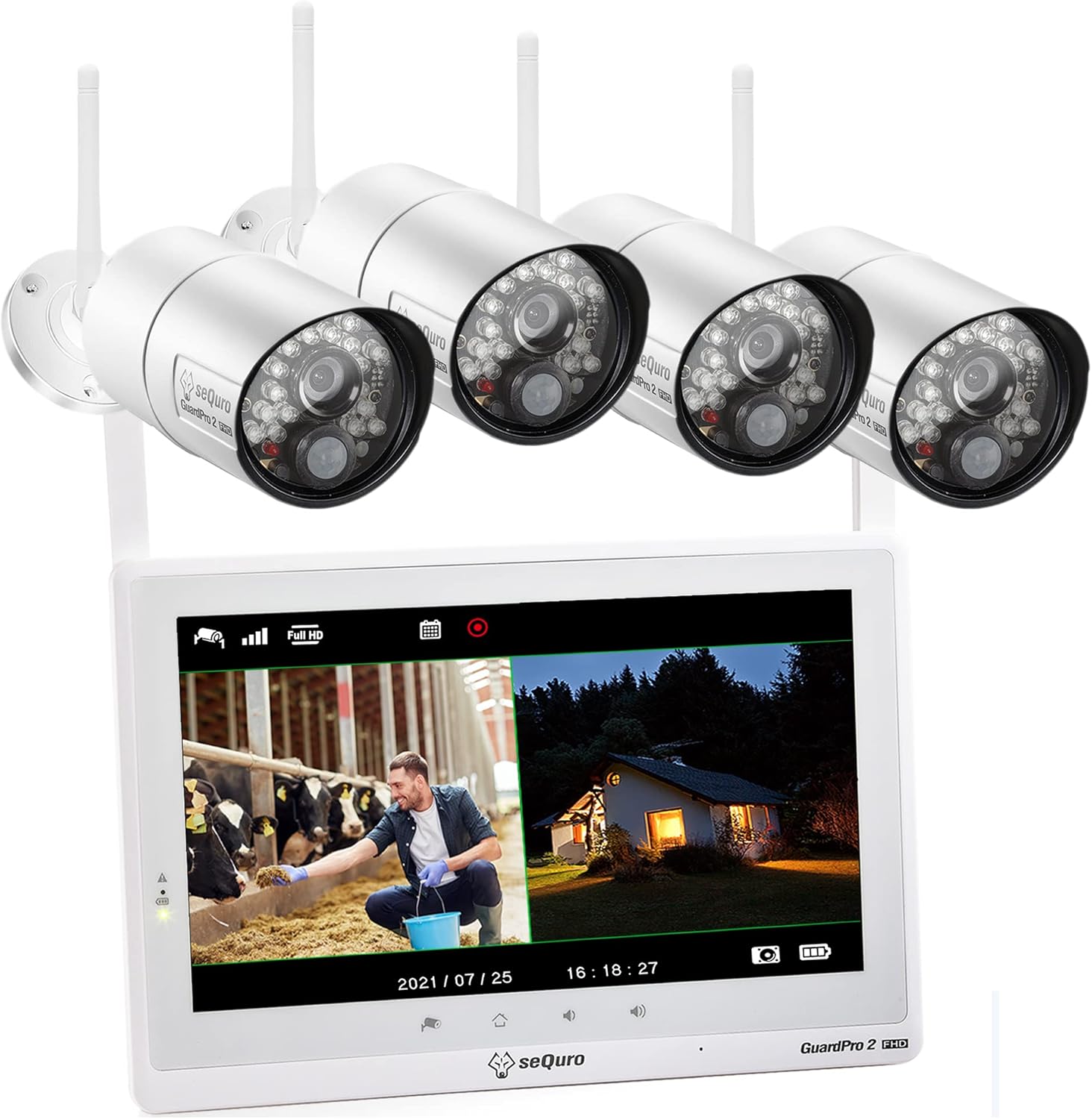 Amazon.com : Sequro GuardPro2 Security Camera Monitor System with 4 ...