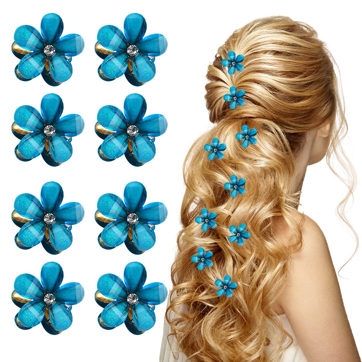 Amazon.com : 12 Pack Blue Flower Hair Claw Clips Mini Claw Clips Flower ...