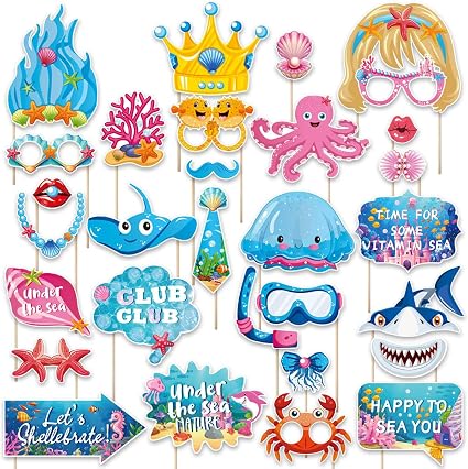Amazon.com: 30 Pcs Under The Sea Hoto Booth Props,Ocean Party Photo ...