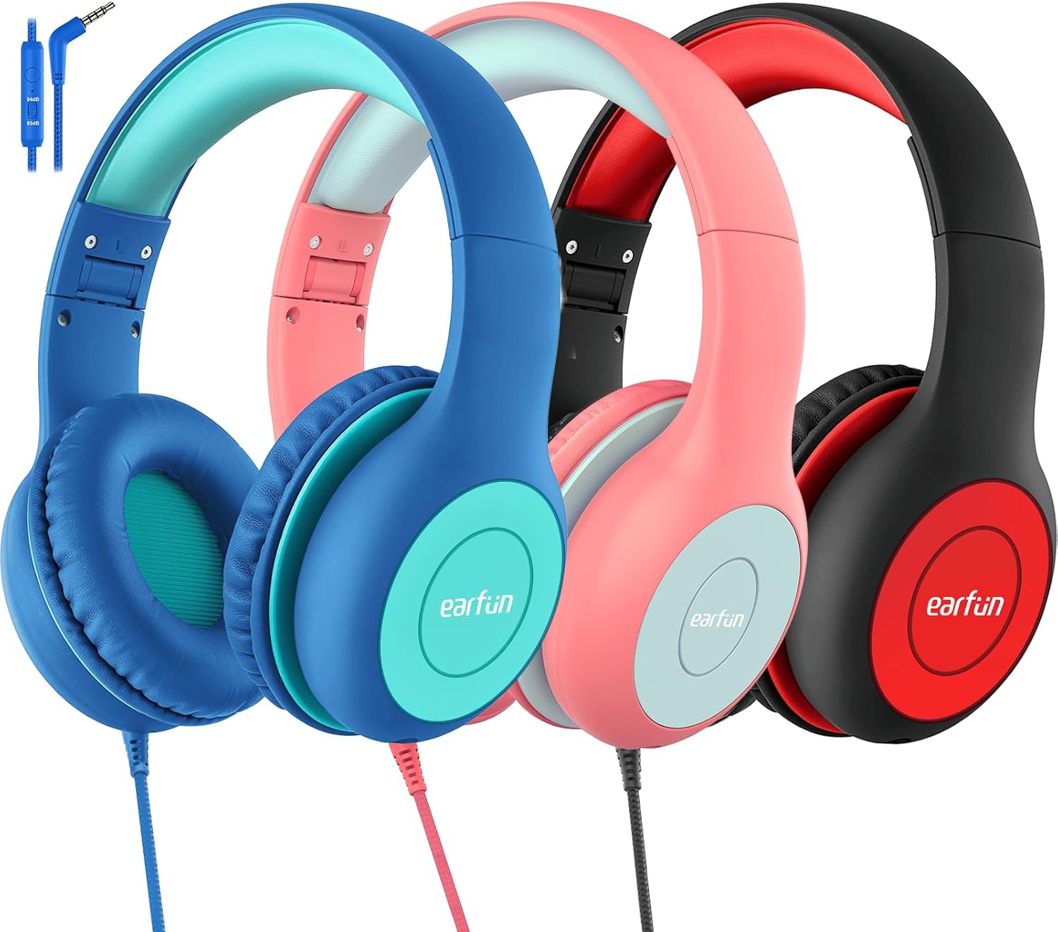 EarFun Kids Headphones 3 Packs, Wired Headphones for kids 85/94dB ...