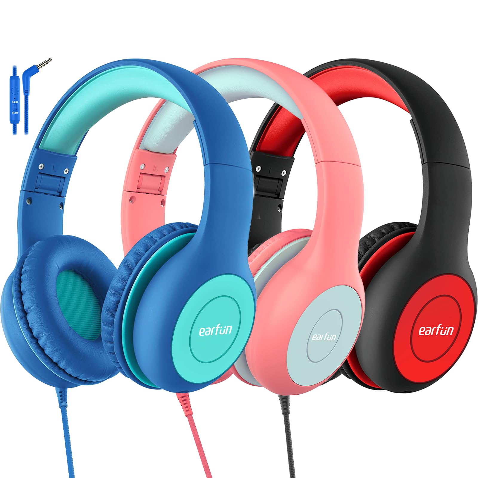 EarFun Kids Headphones 3 Packs, Foldable Headphones for kids, 85/94dB ...