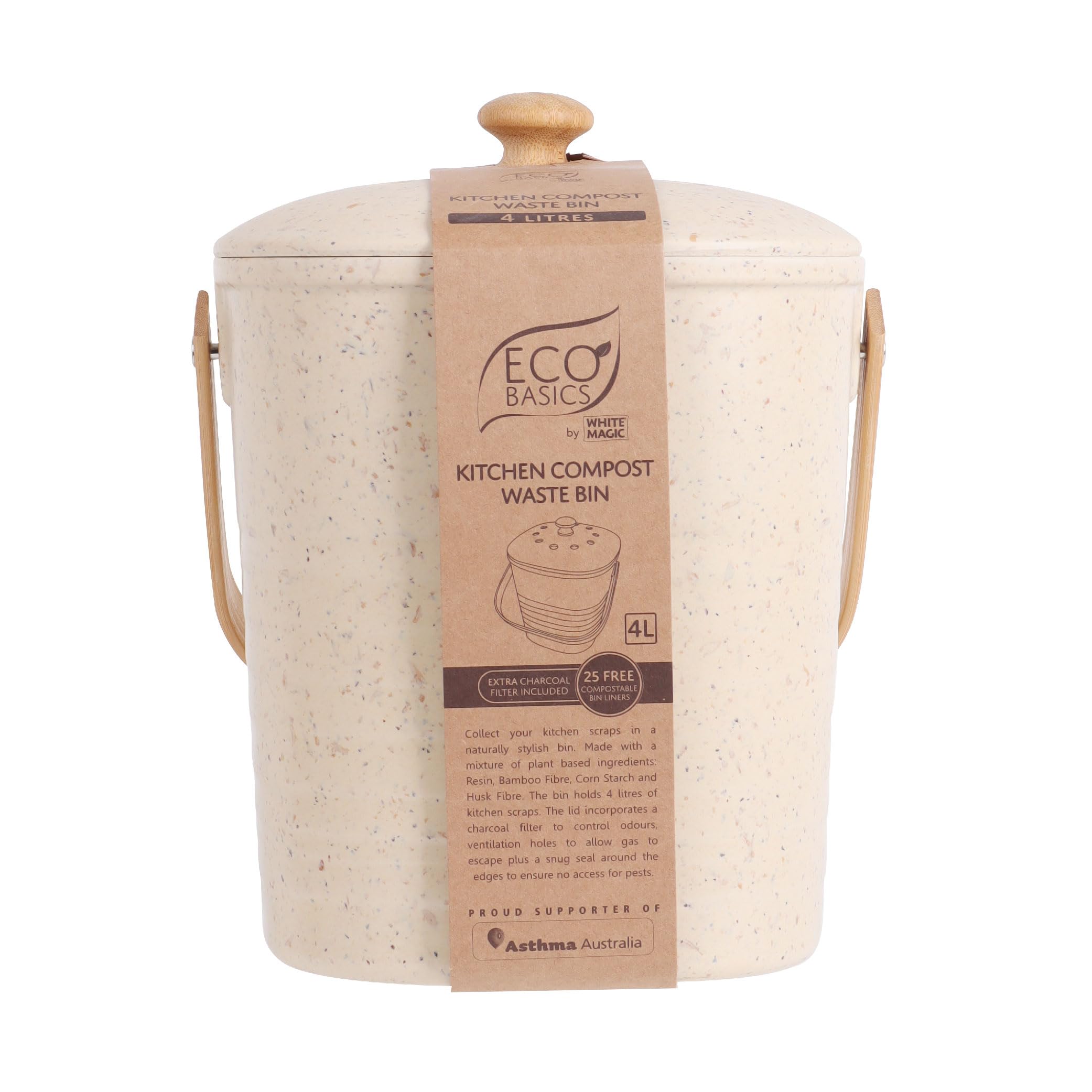White Magic Eco Basics Compost Kitchen Bin, 4 Litre Capacity (Pebble ...