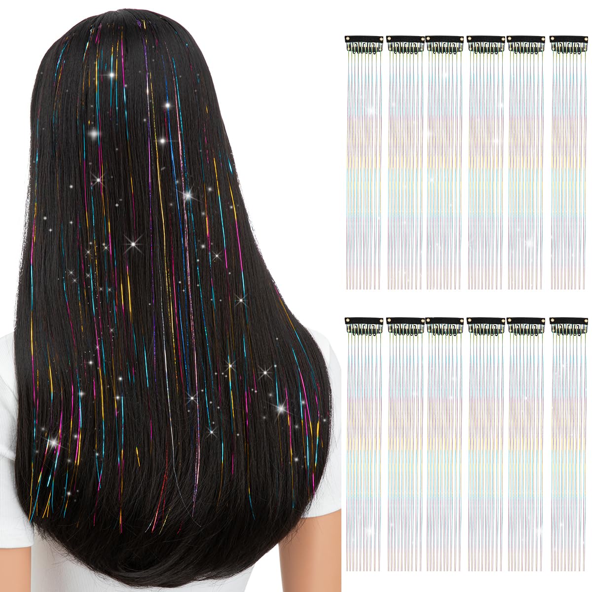 Amazon.com : SARLA Clip in Tinsel Hair Extension Kit Glitter 19 Inch 12 ...