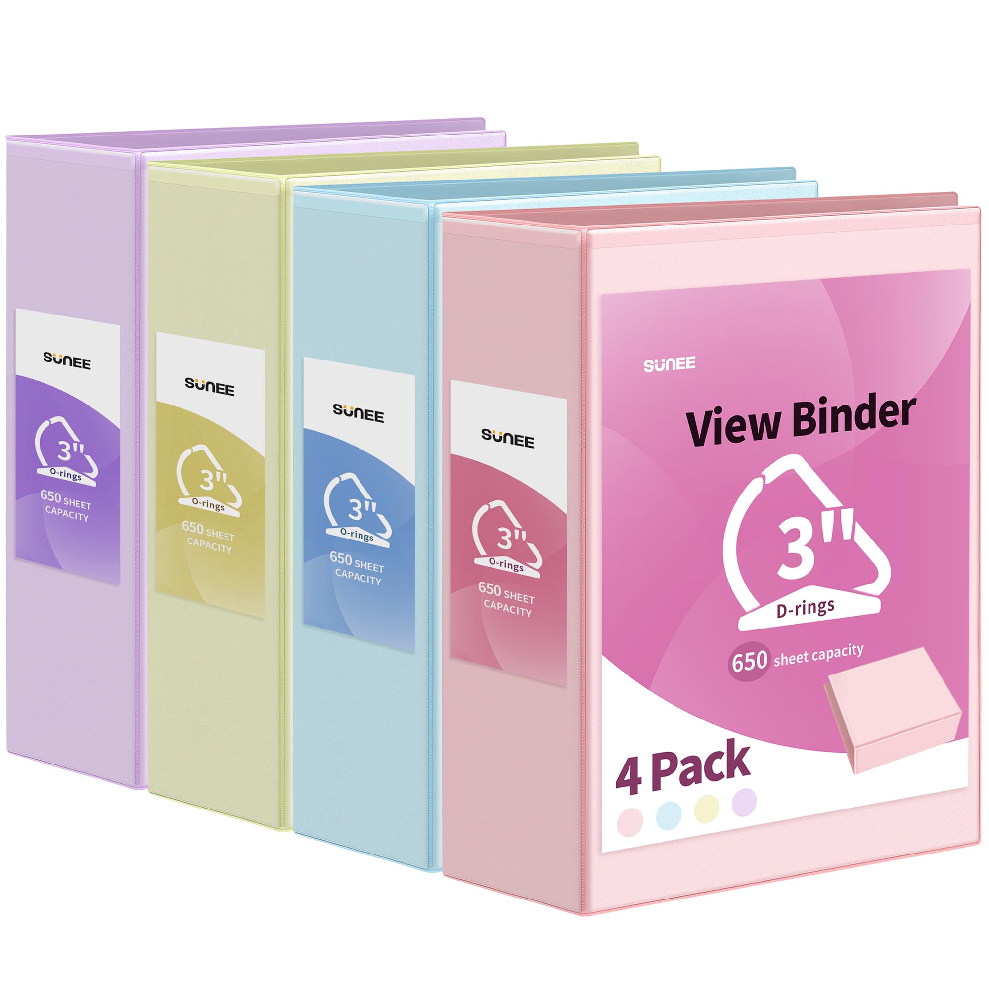 Amazon.com : SUNEE 3 Ring Binder 3 Inch D Ring, Clear View Binder Three ...