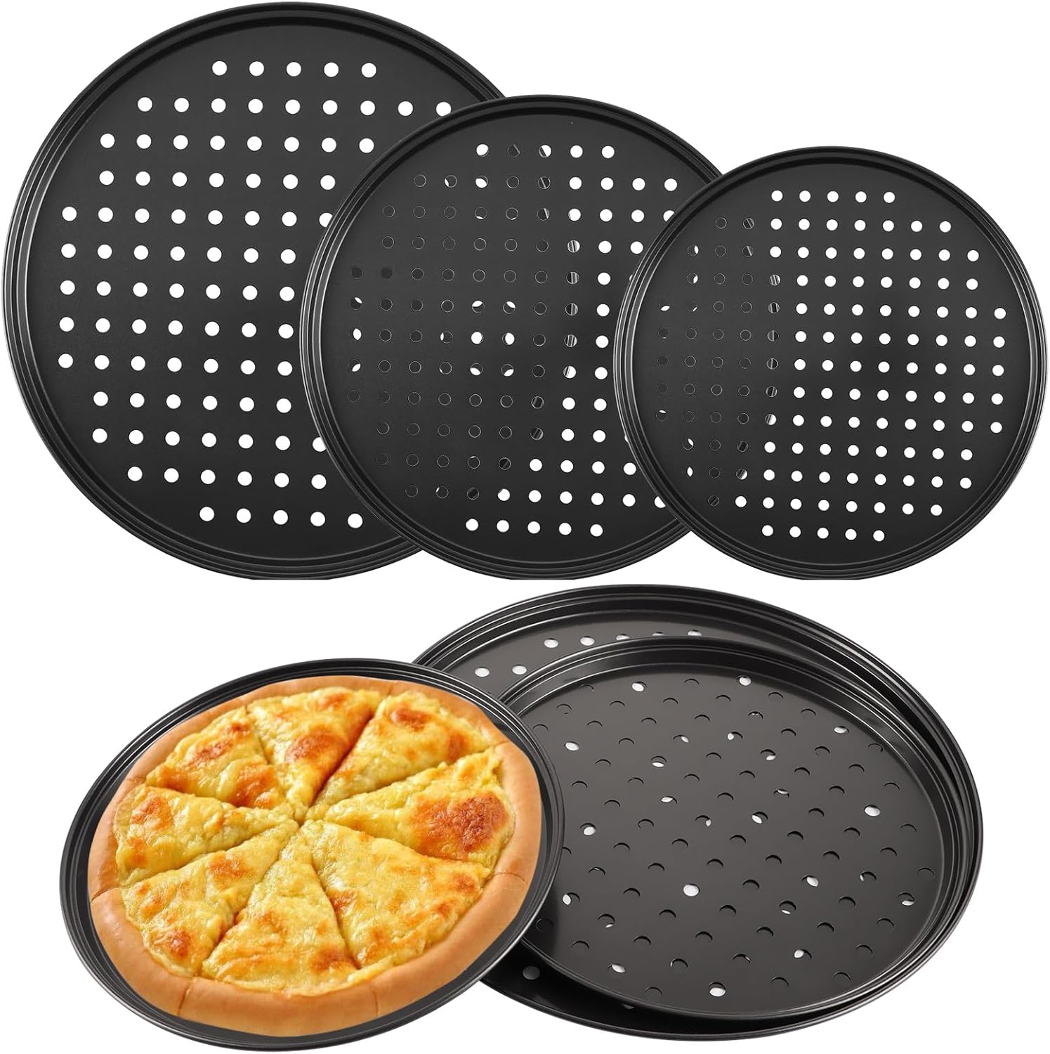 Oungy 6 PCS Pizza Tray 24/26/32cm (9/11/12.5in), Carbon Steel Non-Stick ...