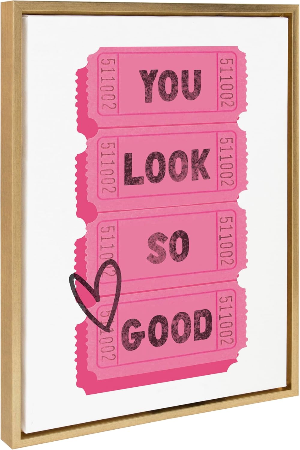 Amazon.com: Kate and Laurel Sylvie You Look So Good Pink Tickets Framed ...