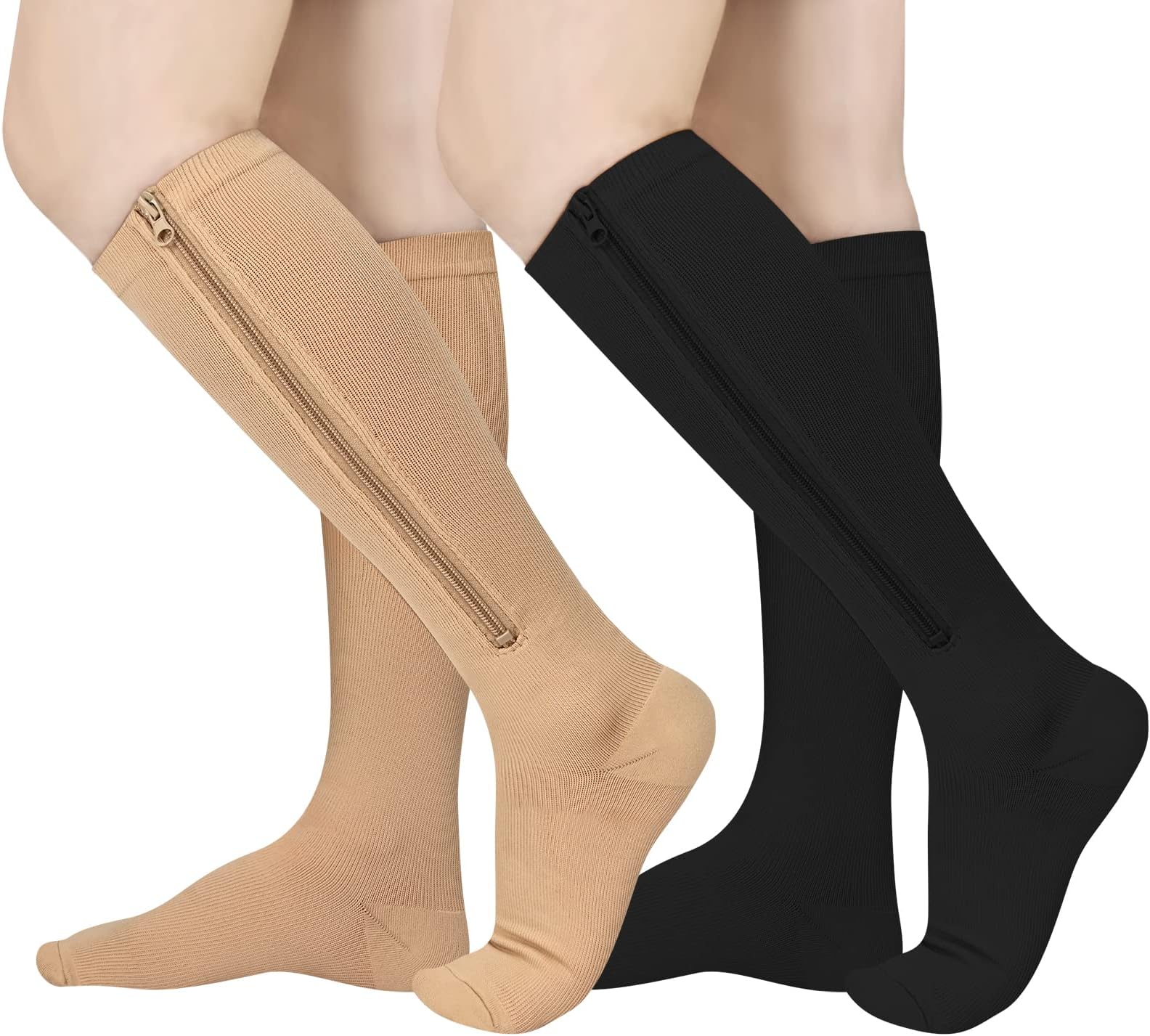 Amazon.com: 2 Pairs Zipper Compression Socks, 15-20 mmHg Closed Toe ...