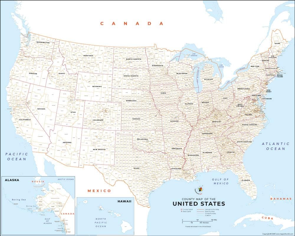 Amazon.com : Virginia County Map - Laminated (36" W x 19.31" H ...