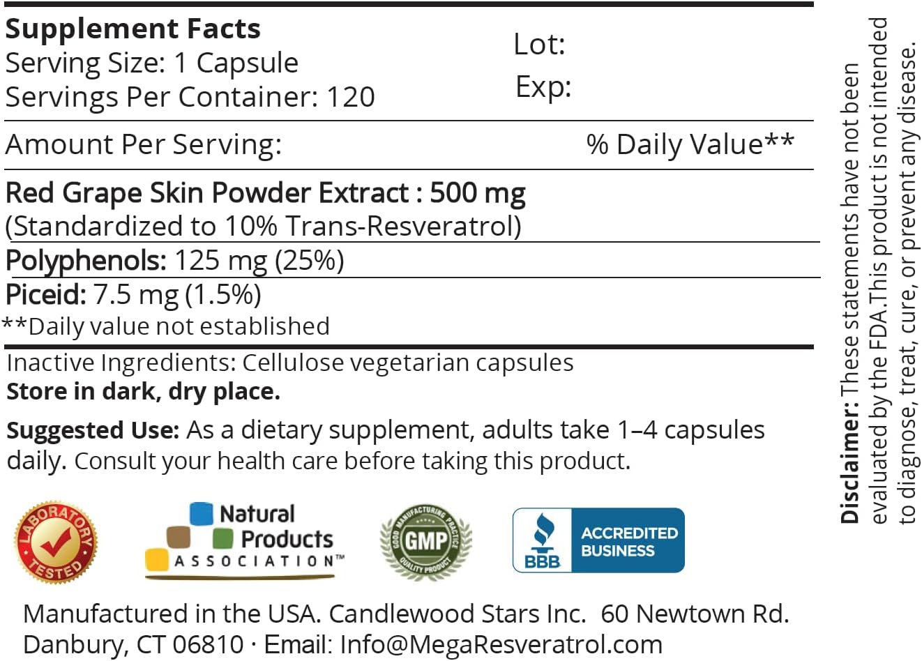 Mega Resveratrol Piel de uva roja, resveratrol piceid, soluble en ...