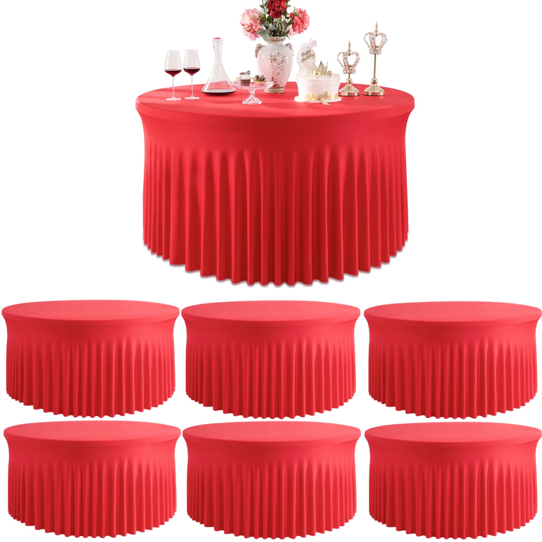 Amazon.com: Outpain 6 Pack Spandex Red Round Tablecloths for 60in ...