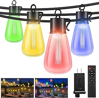 litogo 60FT Color Changing Outdoor String Lights with Remote - Dimmable ...