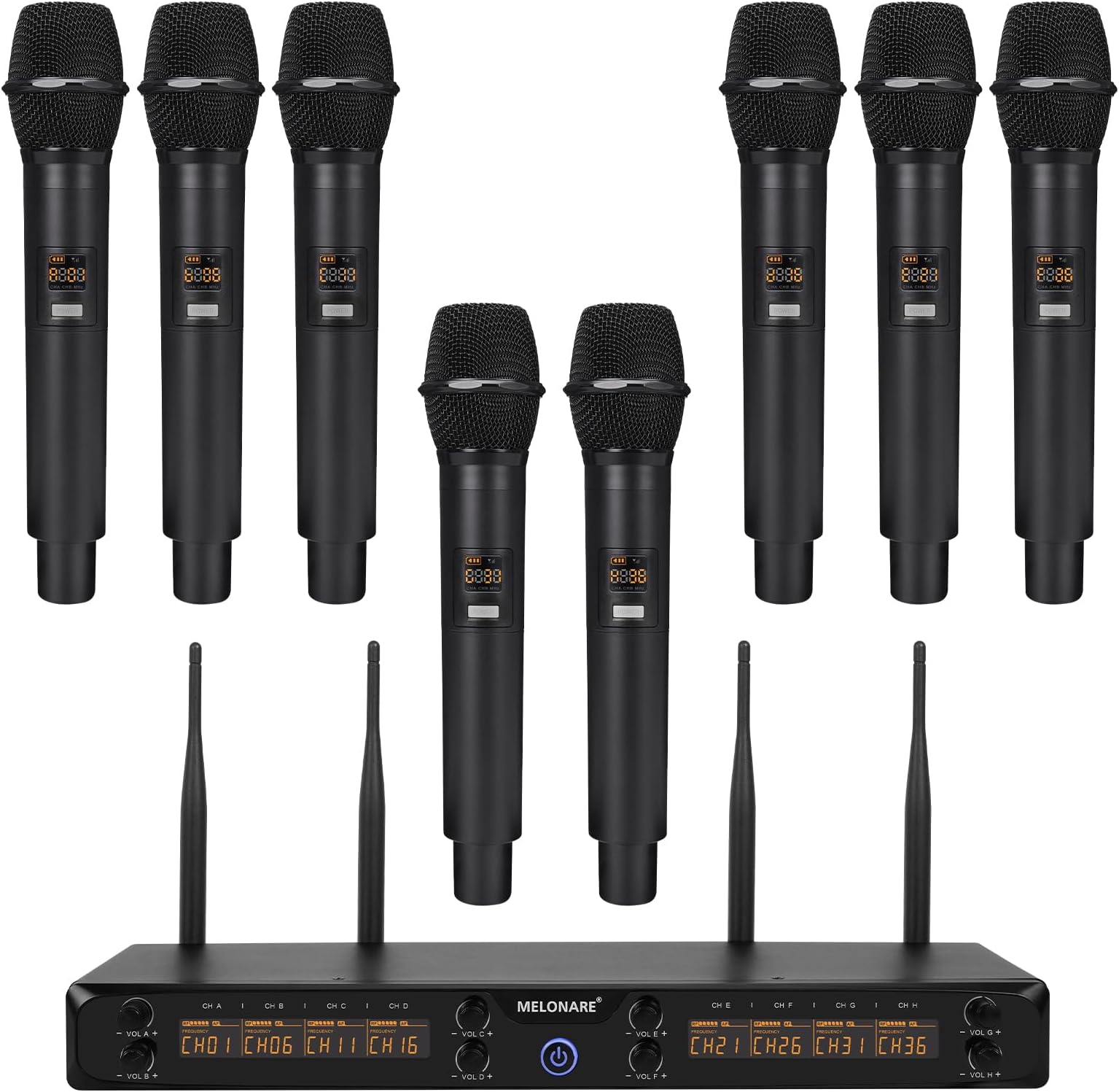 Amazon.com: MELONARE 8-Channel Wireless Microphone System, UHF 500MHz ...