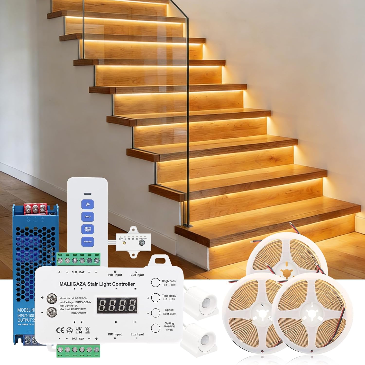 MALIIGAZA Intelligent Motion Sensor Stair Light Kit with Main Wire ...