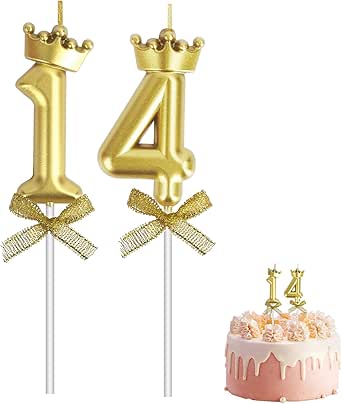 Amazon.com: 14th Birthday Candles Gold Number Candles Cute 14 & 41 ...