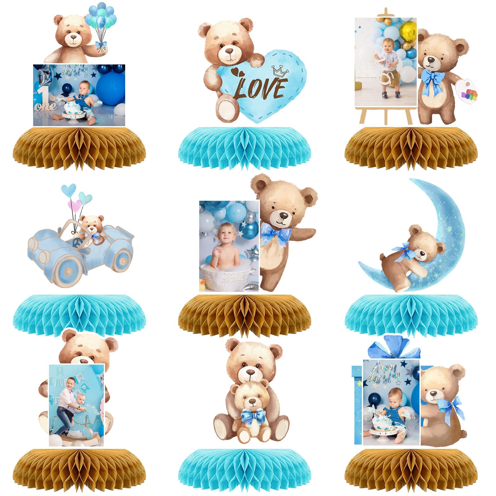Amazon.com: ZCPTZ 9 Pcs Bear Baby Shower Honeycomb Centerpieces Bear Baby Shower Party ...
