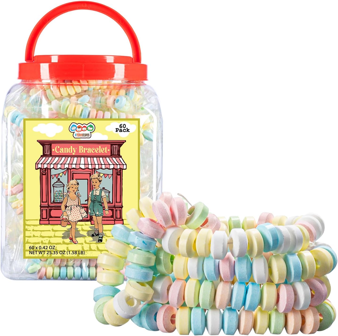 Amazon.com : 60 Candy Bracelets Individually Wrapped, Stretchable ...