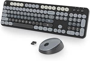 Fogruaden Black Keyboard and Mouse Wireless, Retro Typewriter Keyboard ...