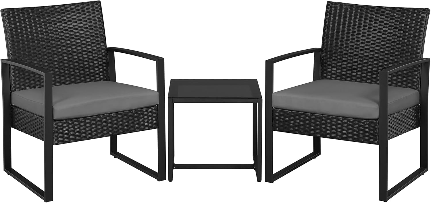 Yaheetech Set Mobili da Giardino in Poly Rattan 2 Sedie e Tavolino da ...