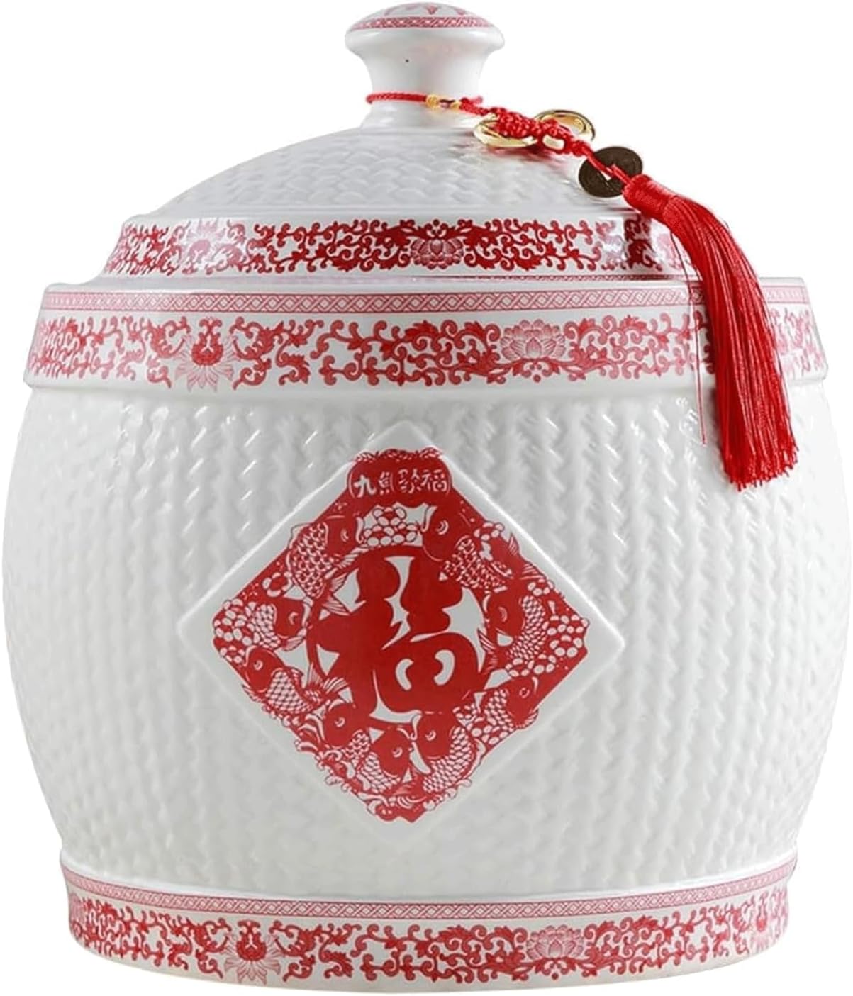 Amazon.com: XMFBSY Chinese Ceramic Rice Storage Container, Large ...