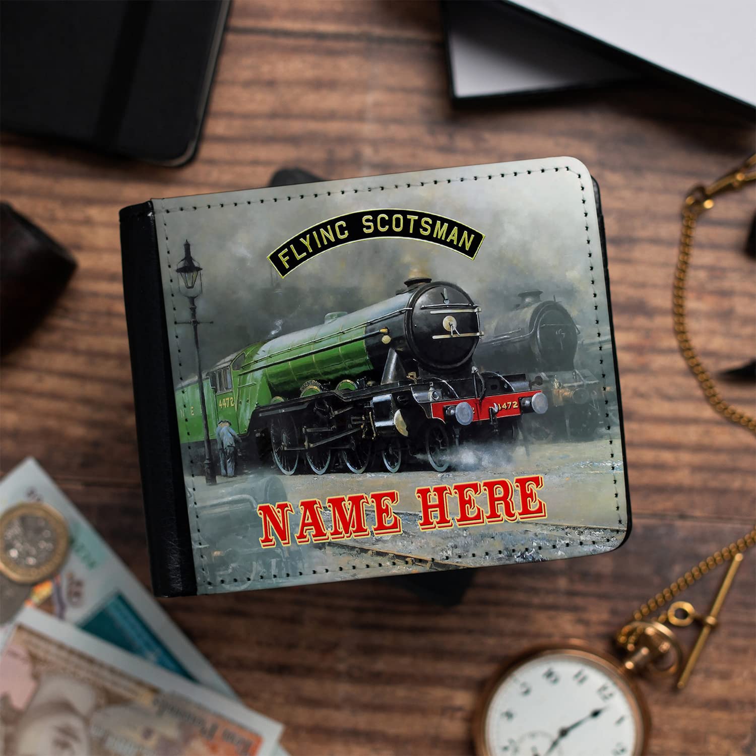Buy Flying Scotsman Train Wallet Mens Bi-Fold Coin Card Holder ...