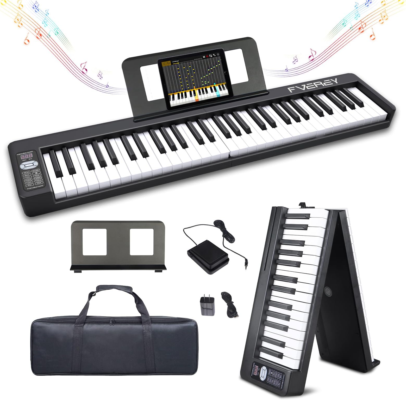 Amazon.com: Longeye Piano Keyboard 61 Key Semi Weighted Portable ...