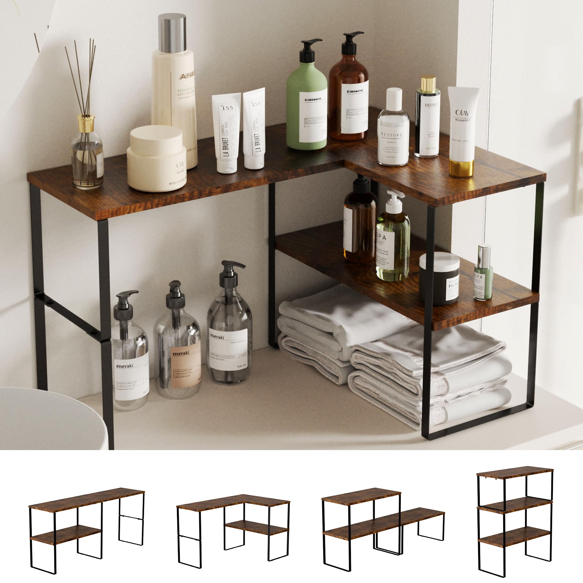 Amazon.com: Corner Countertop Organizer Shelf, 2 Tier Stackable Corner ...