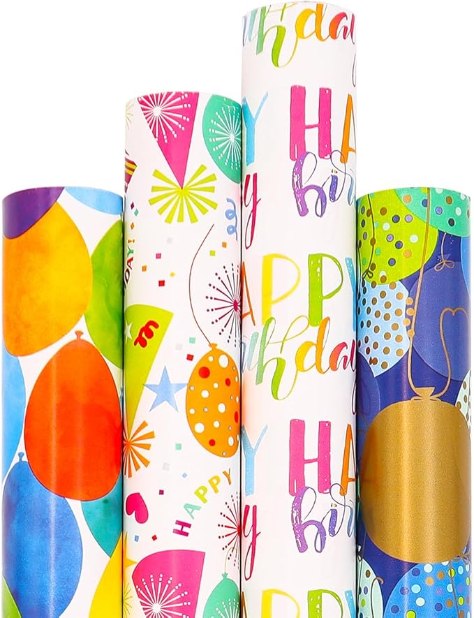 Amazon.com: HADEEONG Happy Birthday Wrapping Paper Roll - 17in x 10ft ...