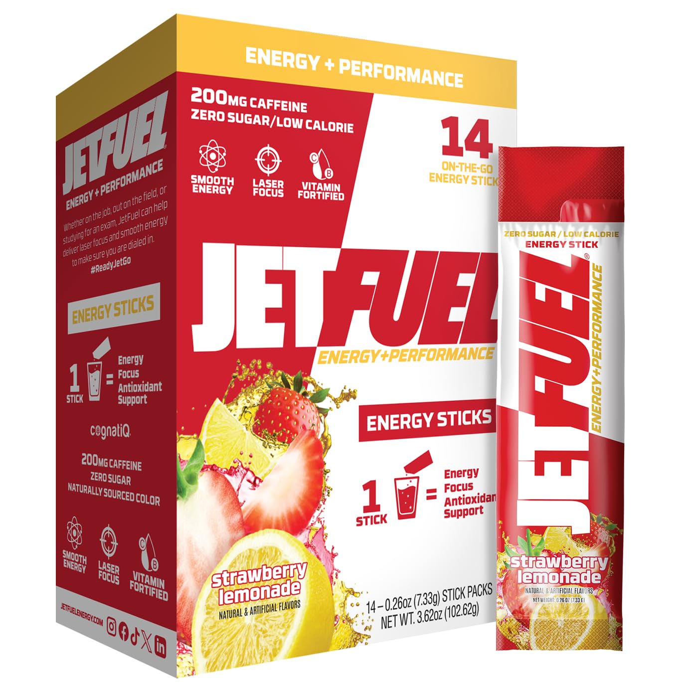 Amazon.com : JetFuel Energy Stick Packs, On The Go Natural Caffeine ...