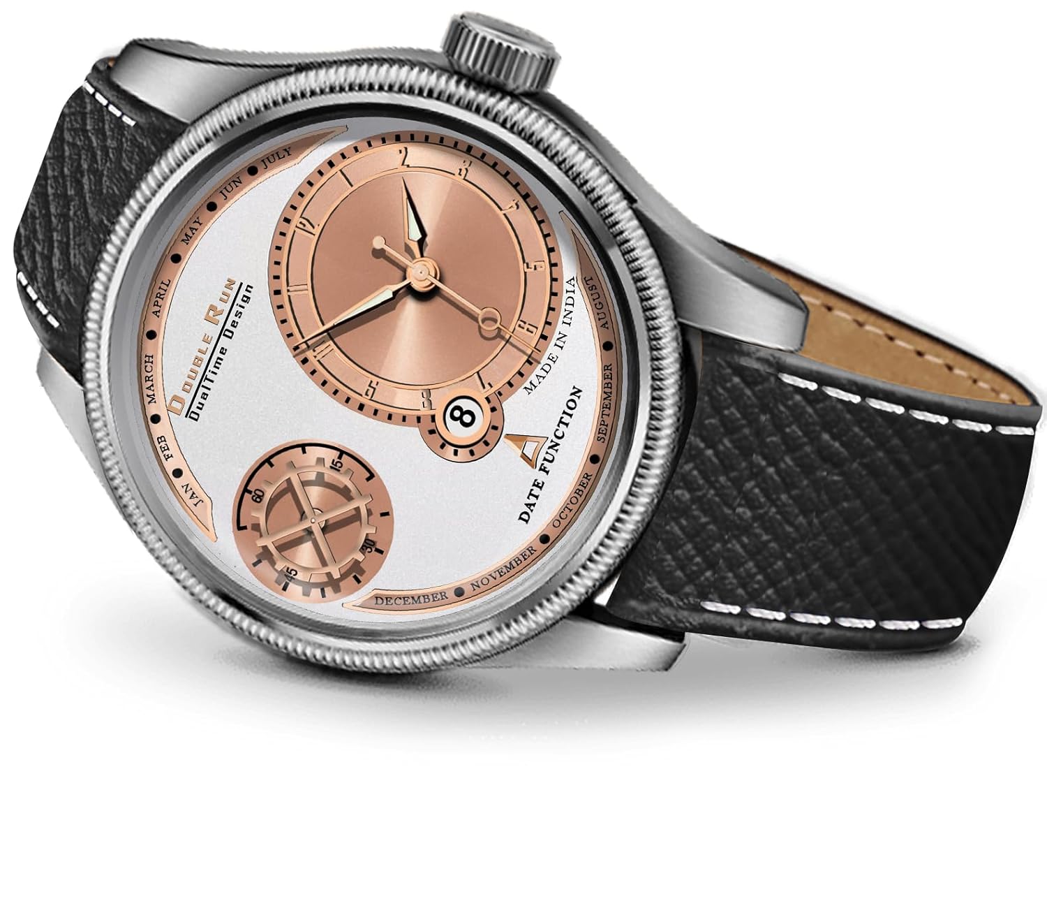 Buy DOUBLERUN Chronograph and Date Display Peach Color Dial Leather ...