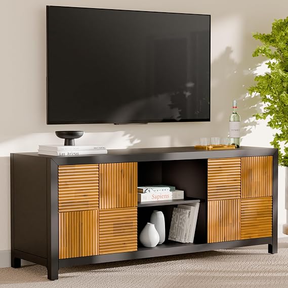 Amazon.com: Bme Solid Wood Fluted TV Stand, Fully Assembled TV Media ...