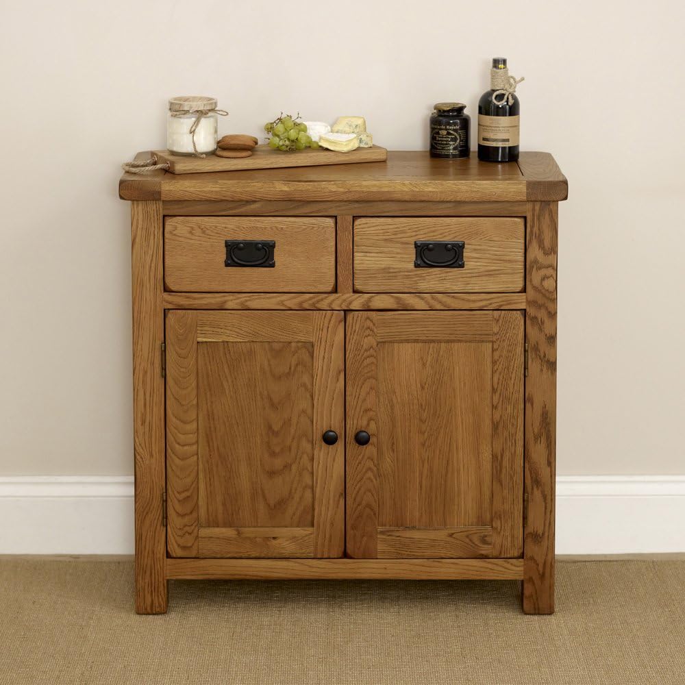 The Furniture Market Rustic Oak Mini Sideboard – Compact 2 Drawer 2 ...