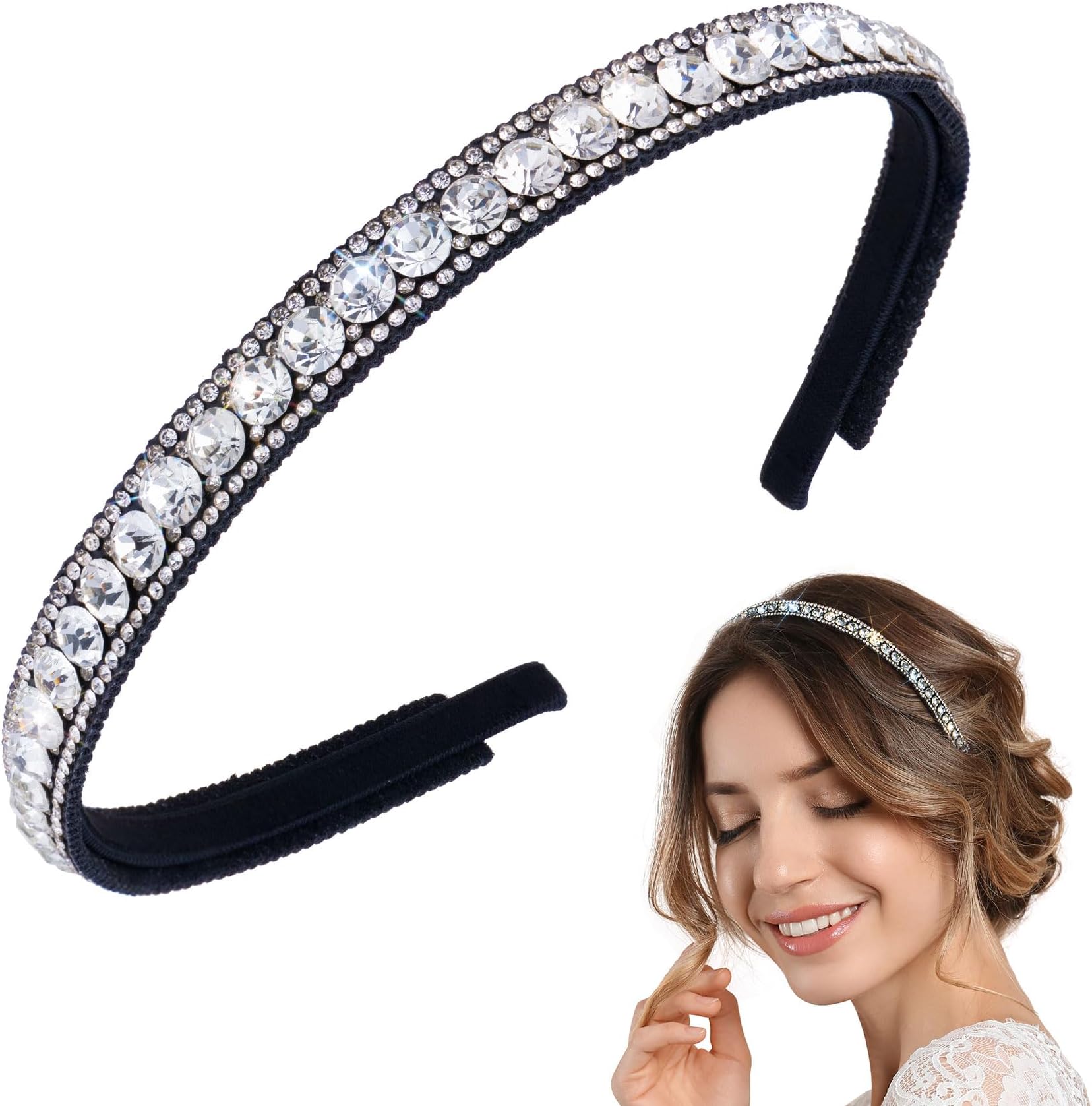 Amazon.com : HINZIC Non-Slip Rhinestone Headbands for Women, Sparkling ...