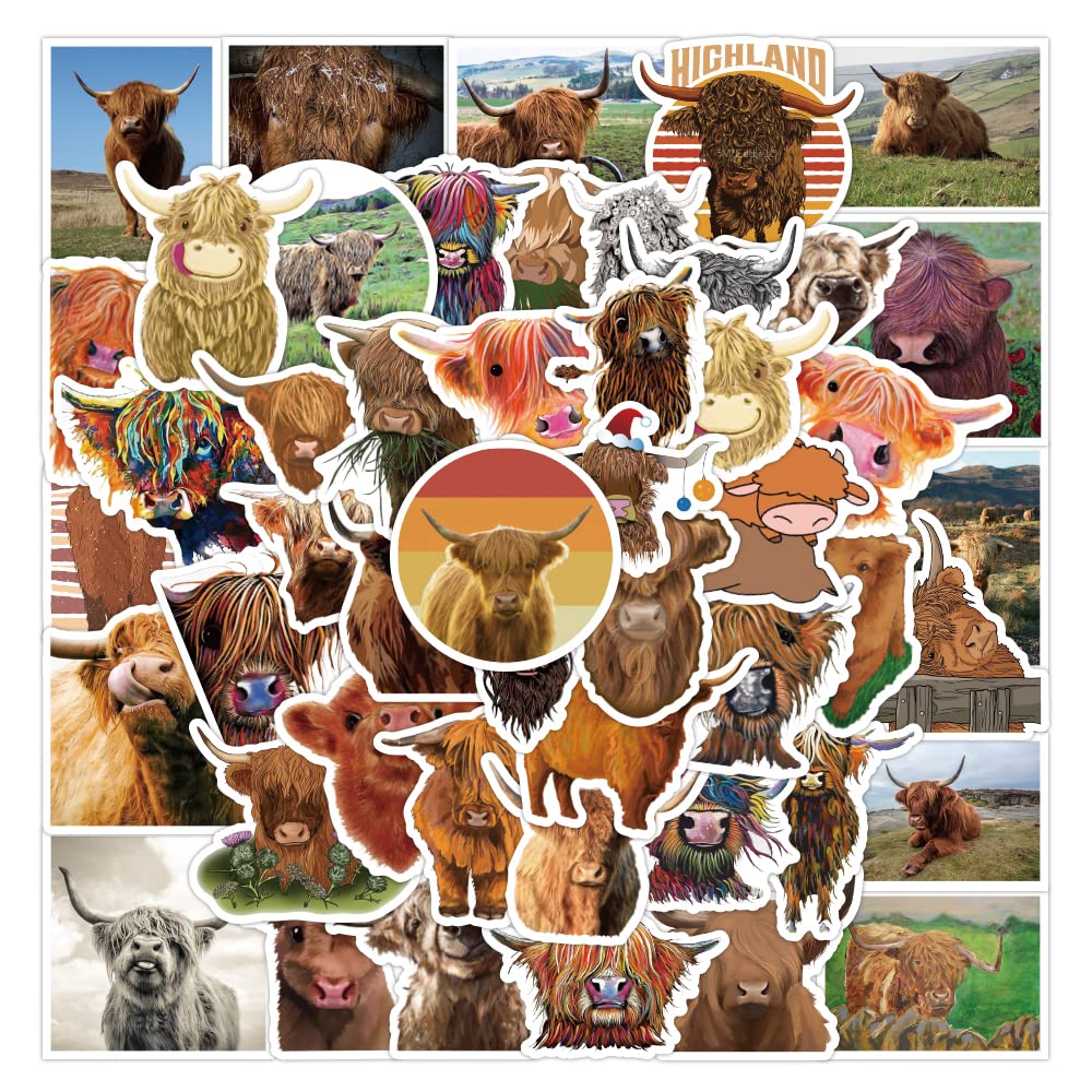 Choyoot Highland Cow Stickers 53pcs Highland Cattle Stickers Waterproof ...