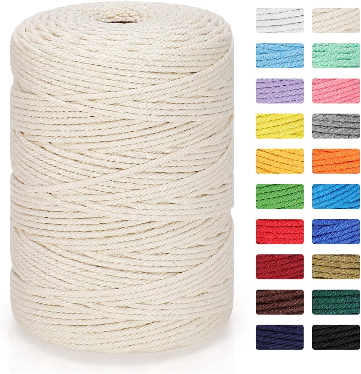 Amazon.com: MB Cordas 3mm Natural Cotton Cord 1345 feet Macrame Rope ...
