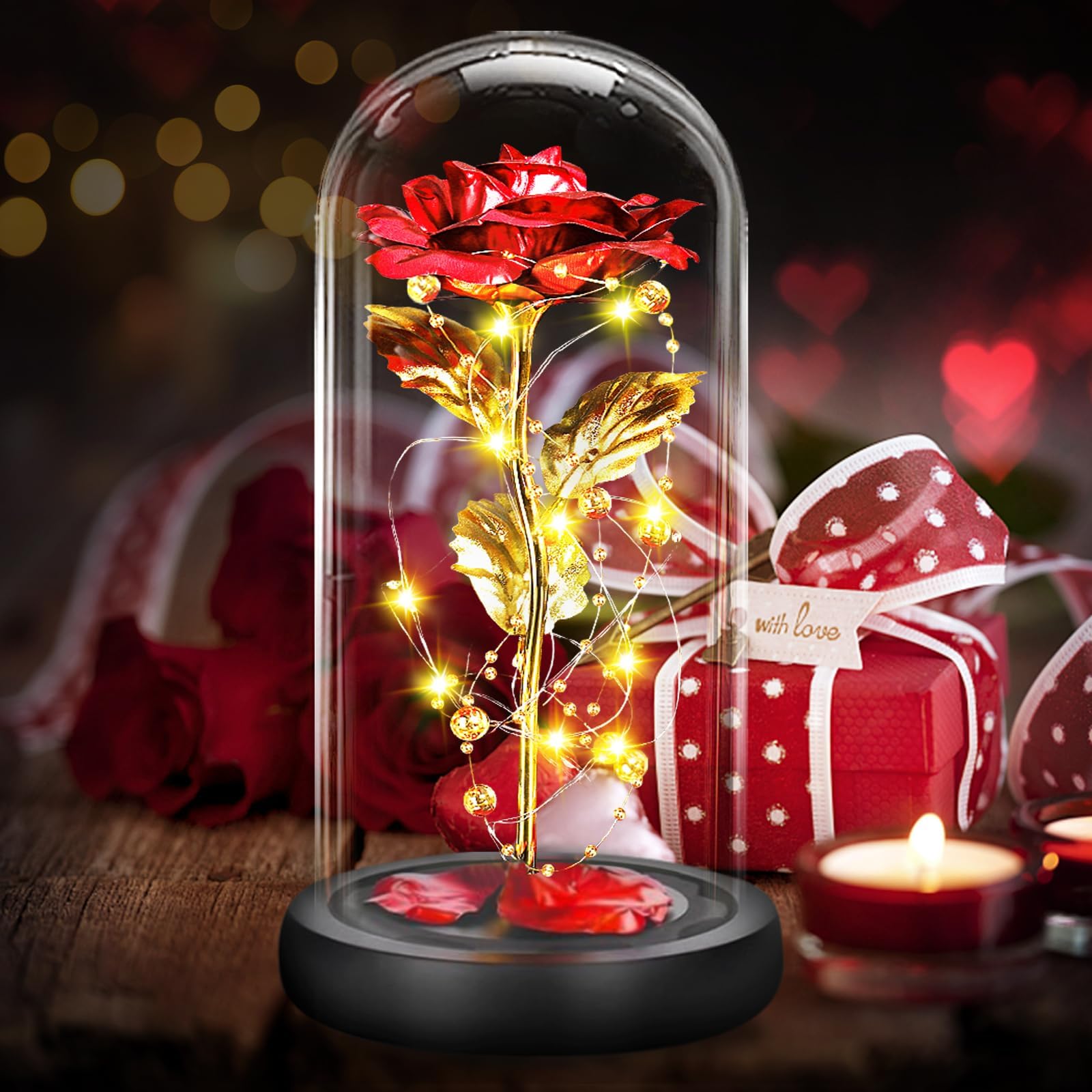 YiWeel Geschenke für Frauen, Ewige Rose im Glas mit Licht,Sparkly ...
