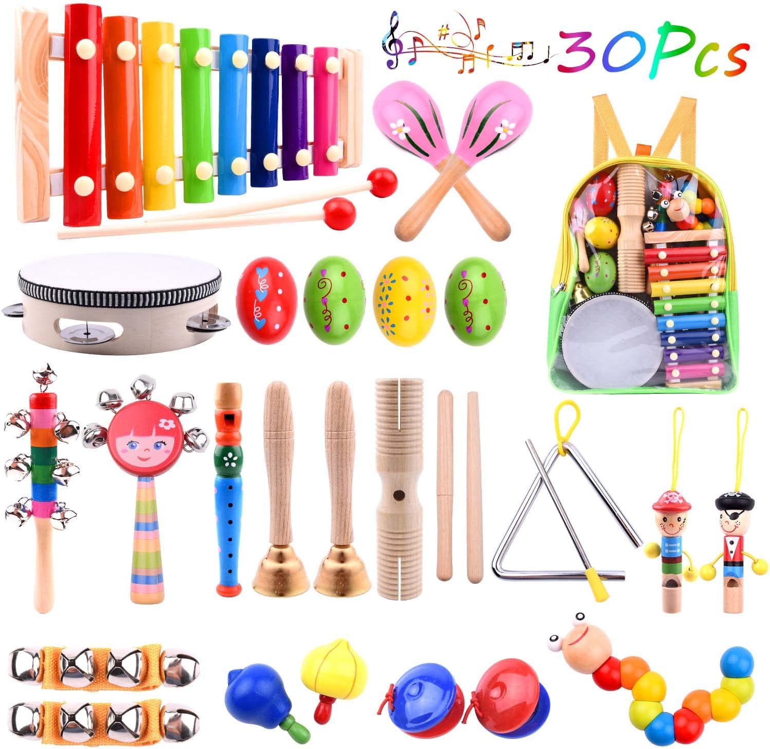 Toddler Educational Kids Musical Instruments Set 8 Types 14pcs Wooden ...