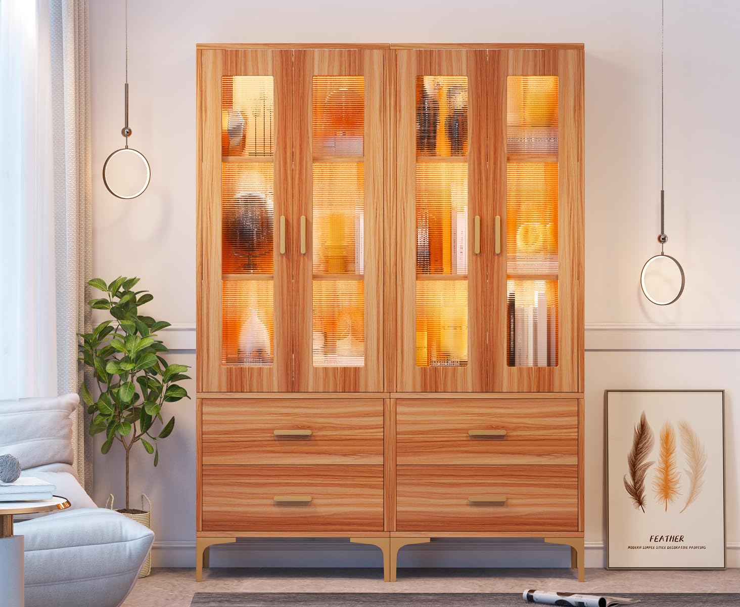 Amazon.com: Tribesigns Set of 2 Bookcase with Doors and LED Light ...