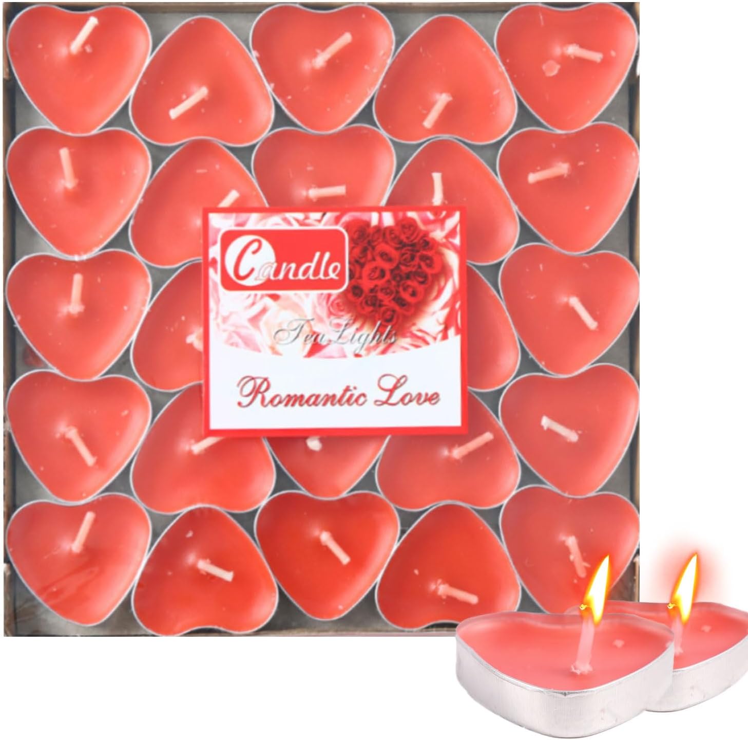 Amazon.com: Heart Shaped Tealight Candles 50 Packs,25 * 2 Layers ...