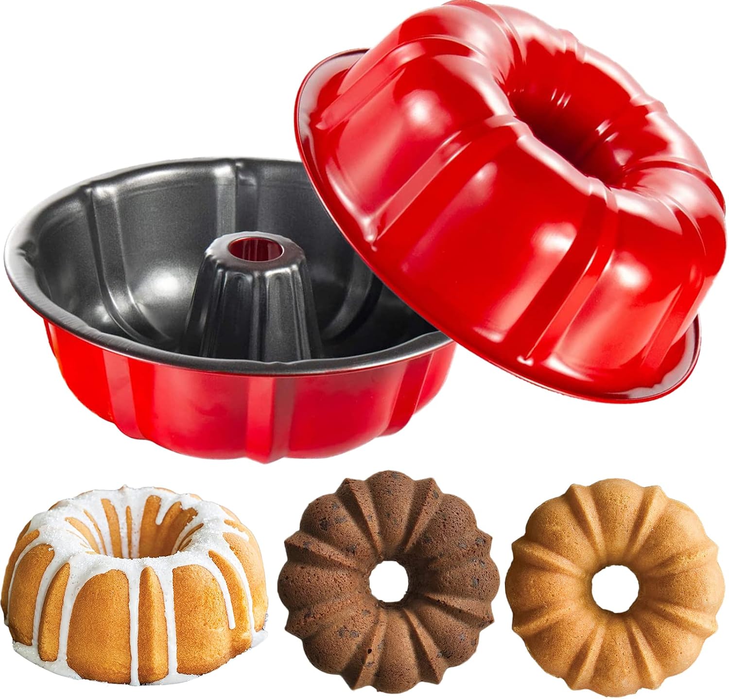 Amazon.com: TAOUNOA 2Pcs Nonstick 9.5 Inch Tube Pan 12 Cup Baking Cake ...
