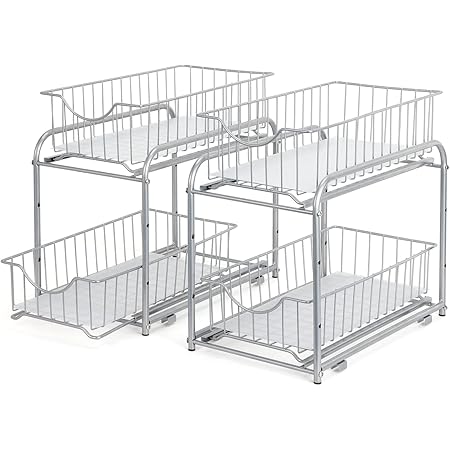 Amazon.com: SONGMICS Pull Out, 2-Tier Sliding, Stackable Under Sink ...