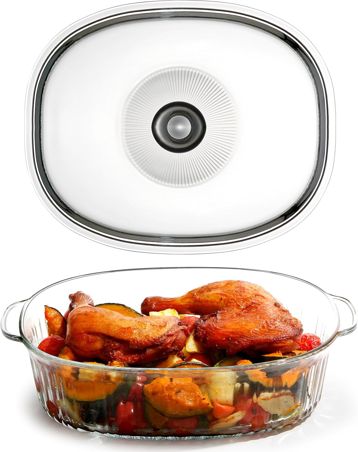 Amazon.com: NUTRIUPS 3L Oval Glass Casserole Dish with Glass Lid ...