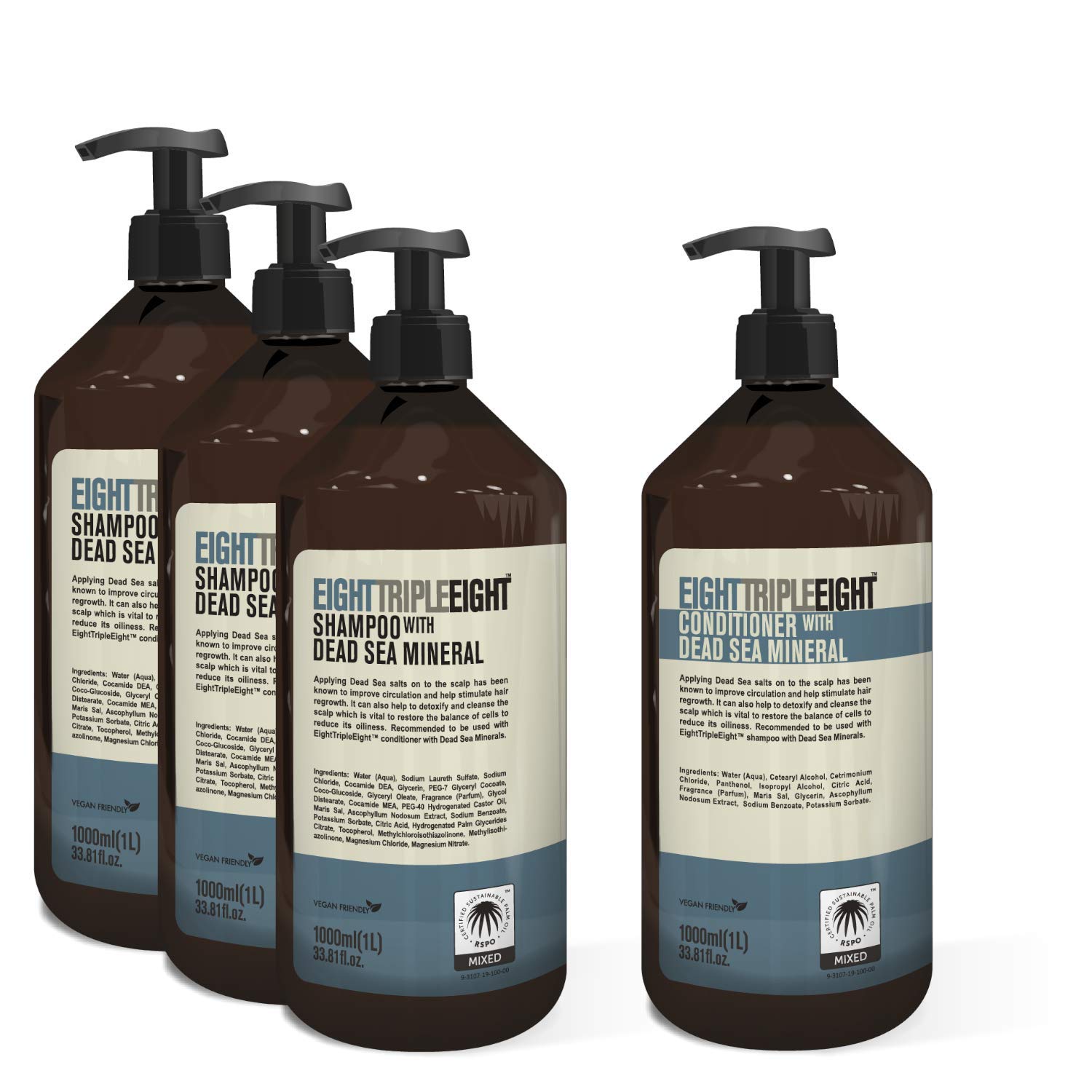 Eight Triple Eight Dead Sea Mineral Hair Care Set- 3x Shampoo & 1x ...