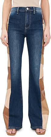 alice + olivia Women's Vegan Leather Patchwork Jeans, Darby Vintage ...