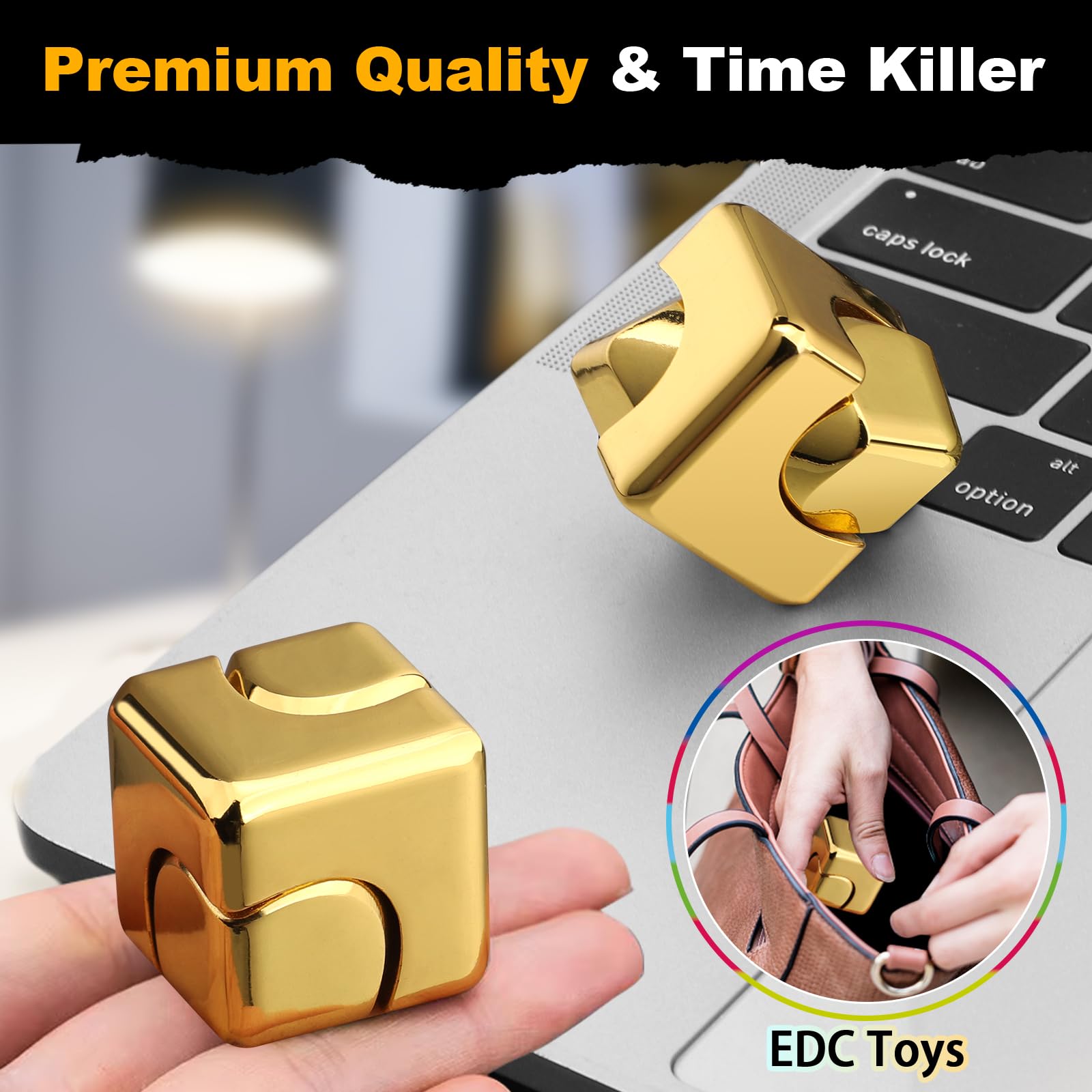 Snapklik.com : Metal Cube Fidget Spinner Toy For Kids Adults, Gold Cube ...