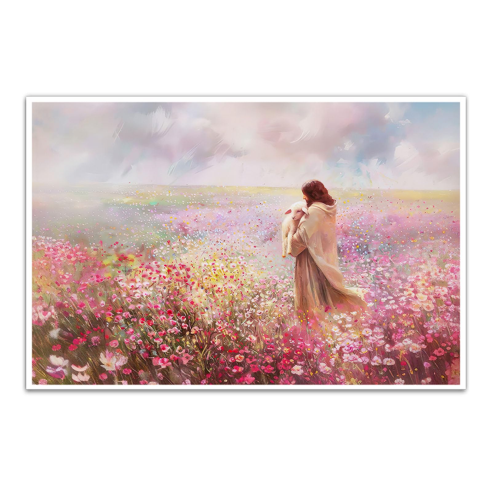 Amazon.com: Jesus and the Lamb Canvas Wall Art Jesus holding the Lamb ...