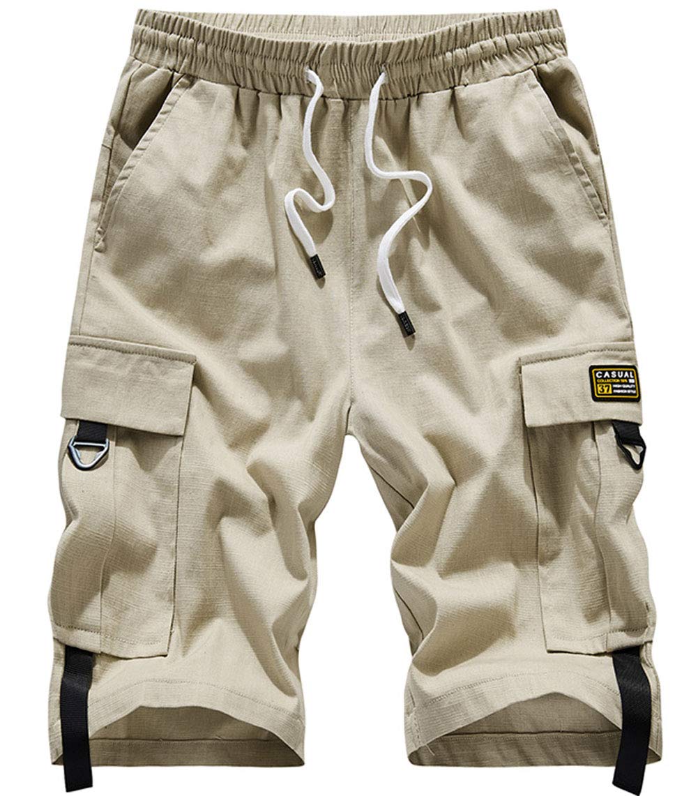 XinYangNi Men's Cargo Shorts Elastic Waist Relaxed Fit Cotton Casual ...