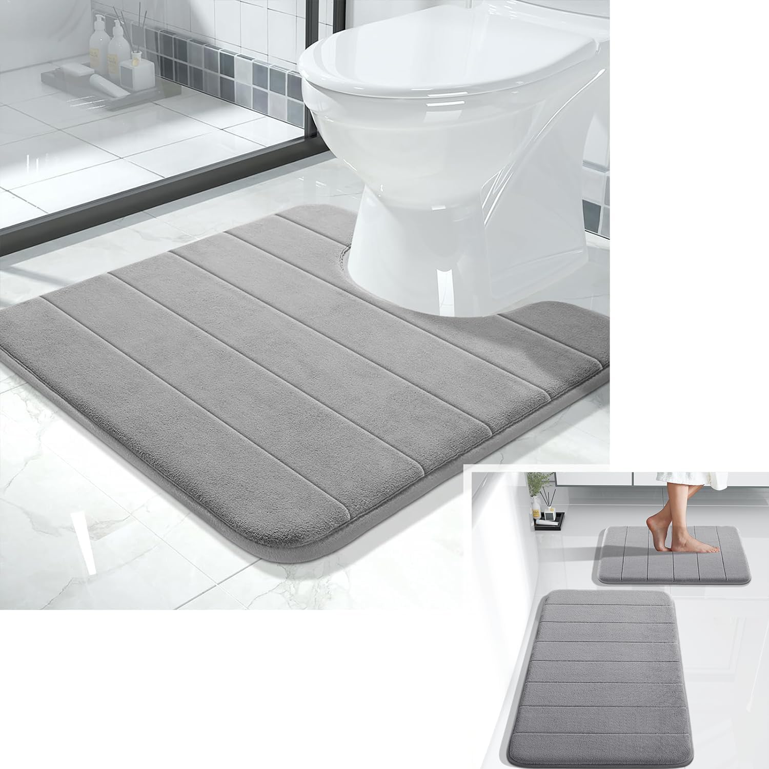 Amazon.com: Yimobra Memory Foam Bath Mat Set, Non Slip Super Water ...