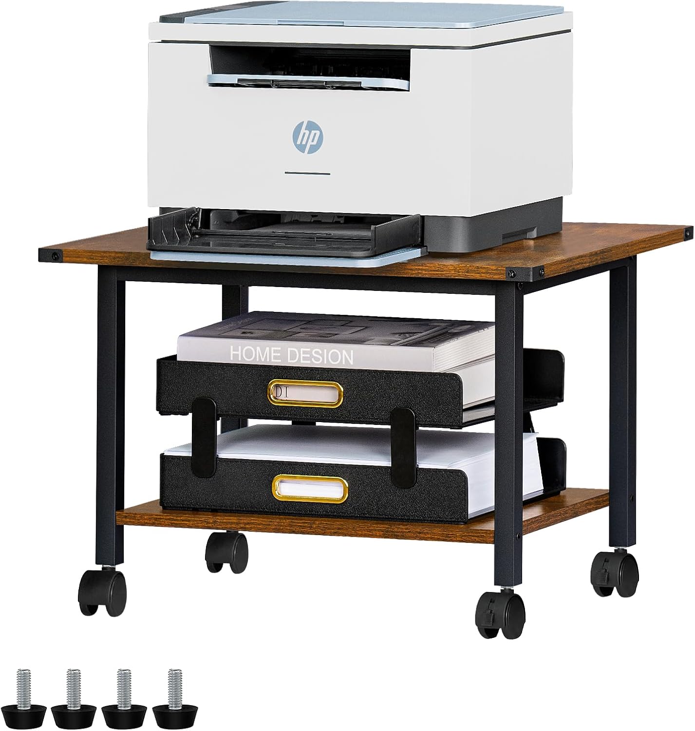 Amazon.com: Lerliuo Under Desk Printer Stand, 2-Tier Industrial Mobile ...